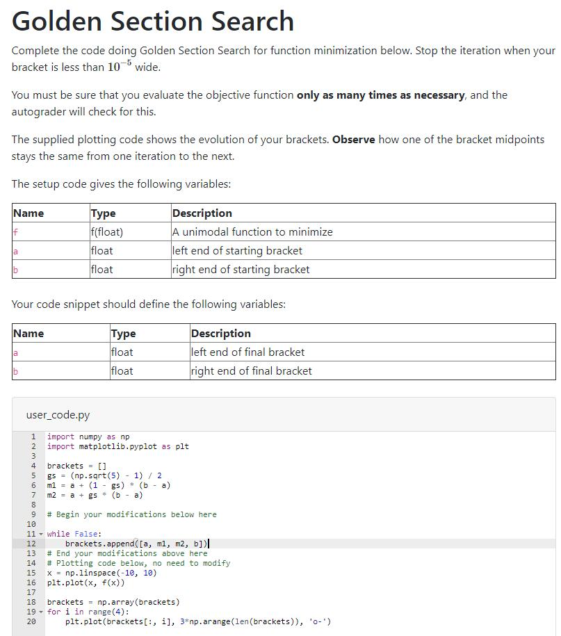 Golden Section Search Complete the code doing Golden | Chegg.com