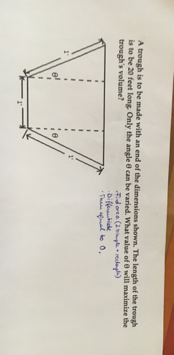Solved A trough is to be made with an end of the dimensions | Chegg.com