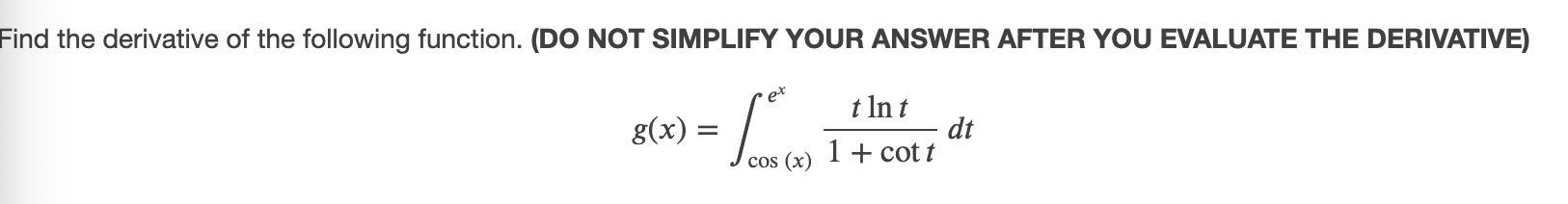 Solved Find the derivative of the following function. (DO | Chegg.com