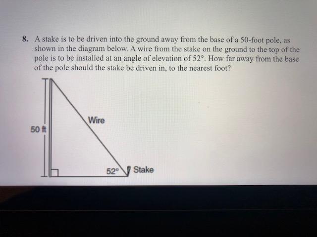 Solved a 8. A stake is to be driven into the ground away | Chegg.com