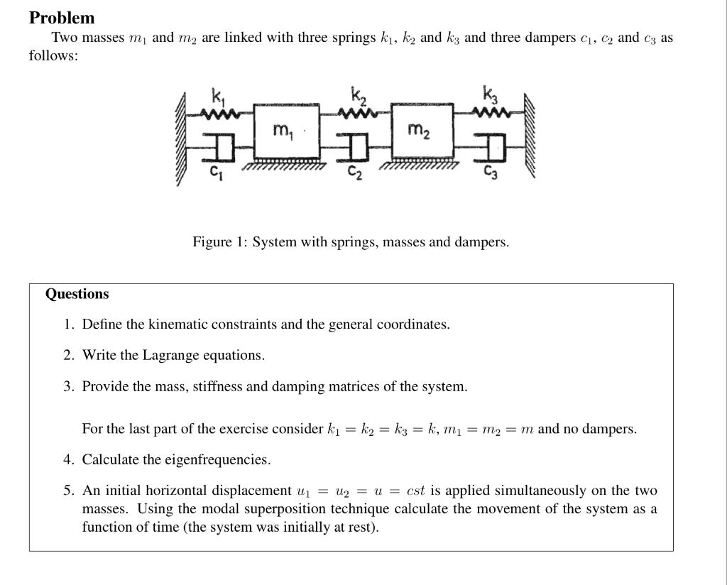 Solved Problem Two masses m1 and m2 are linked with three | Chegg.com