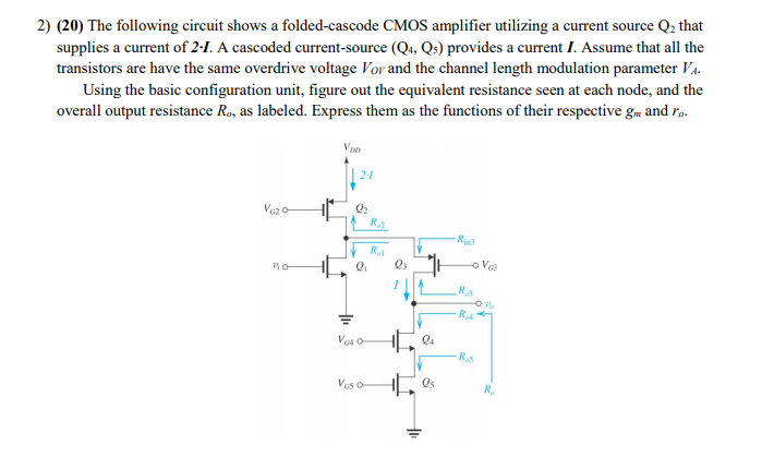 Solved 2) (20) The following circuit shows a folded-cascode | Chegg.com