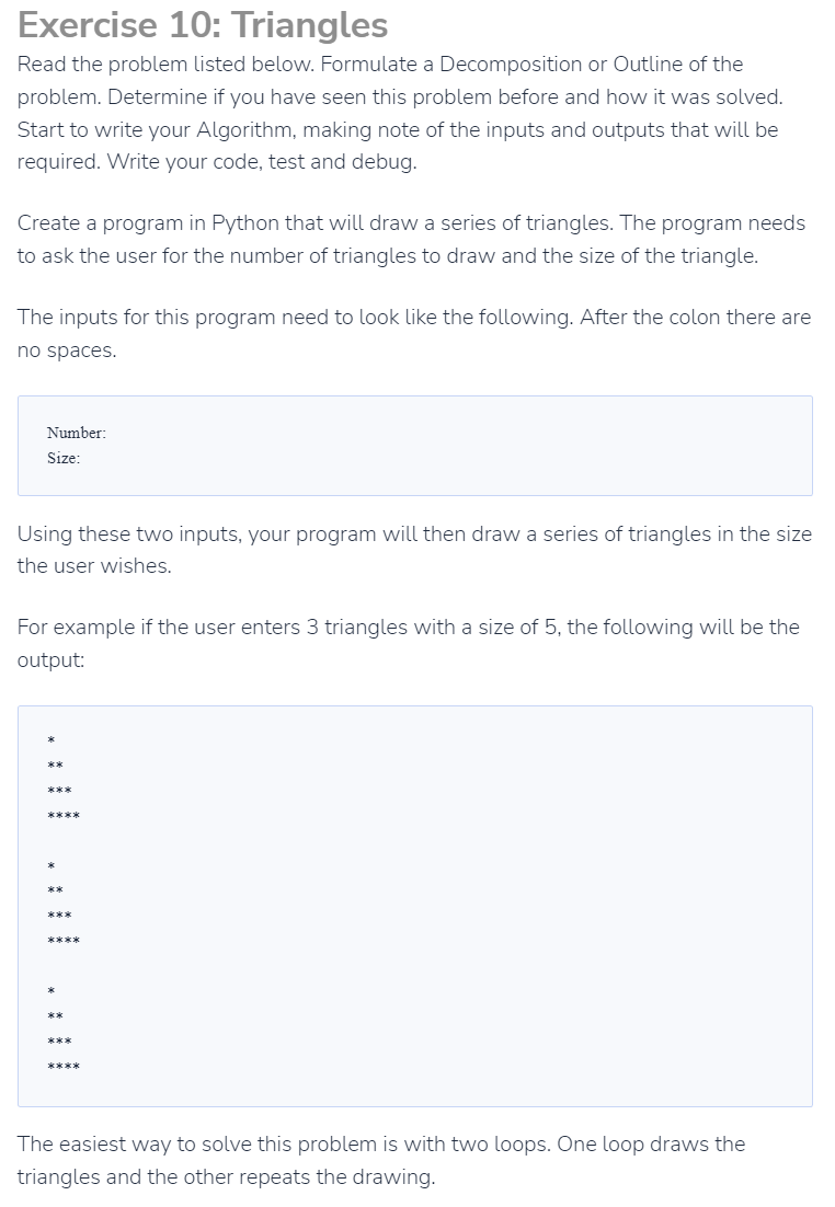 Solved Exercise 10: Triangles Read the problem listed below. | Chegg.com