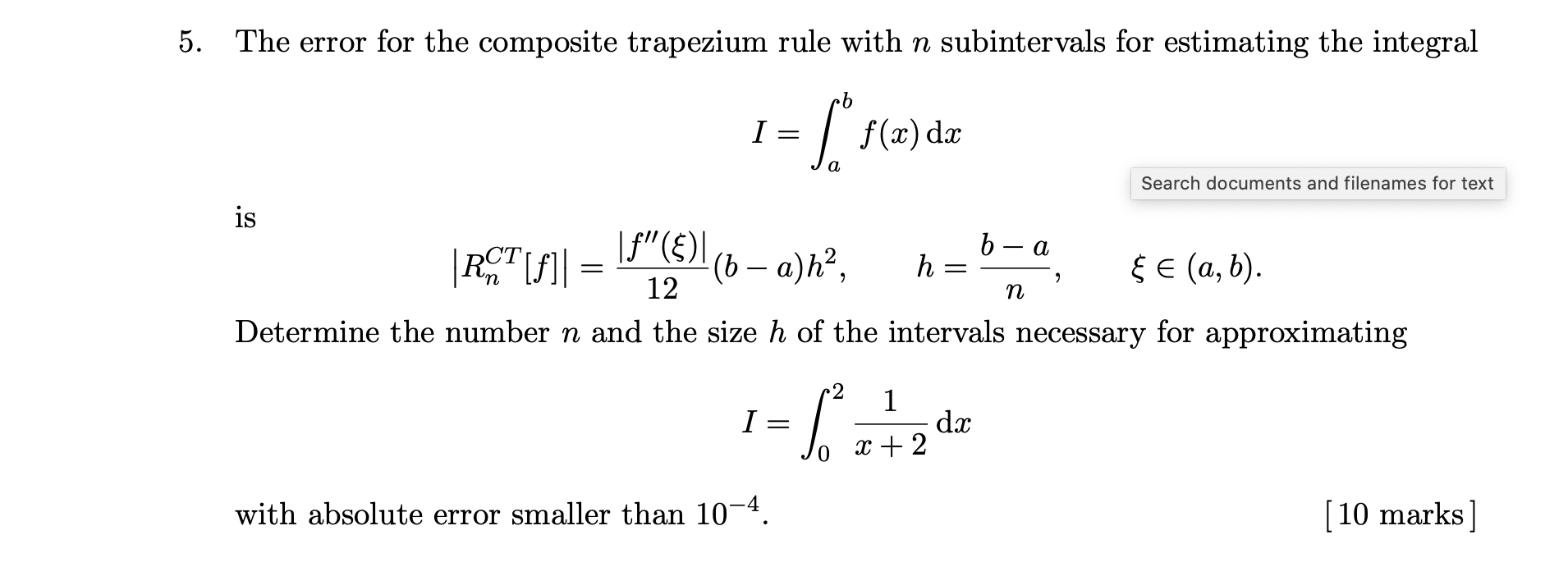 Solved 5. The error for the composite trapezium rule with n | Chegg.com