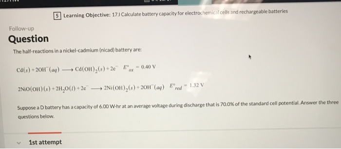 Solved 5 Learning Objective: 17,1Calculate battery capacity | Chegg.com