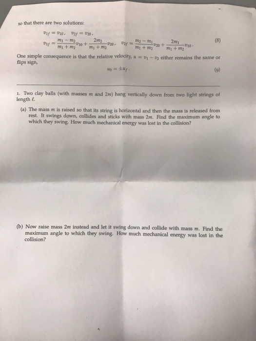 Solved Two clay balls (with masses m and 2m) hang vertically | Chegg.com