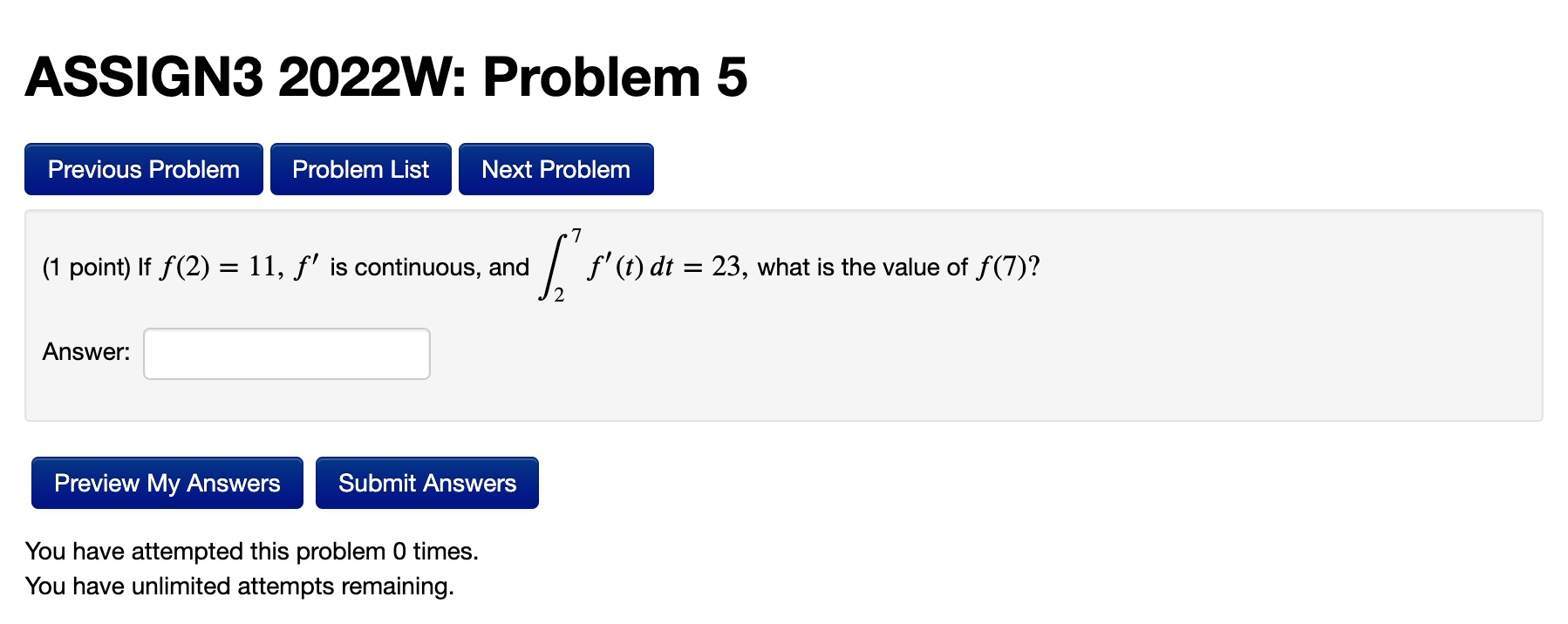 Solved ASSIGN3 2022W: Problem 5 Previous Problem Problem | Chegg.com Solved ASSIGN3 2022W: Problem 5 Previous Problem Problem | Chegg.com