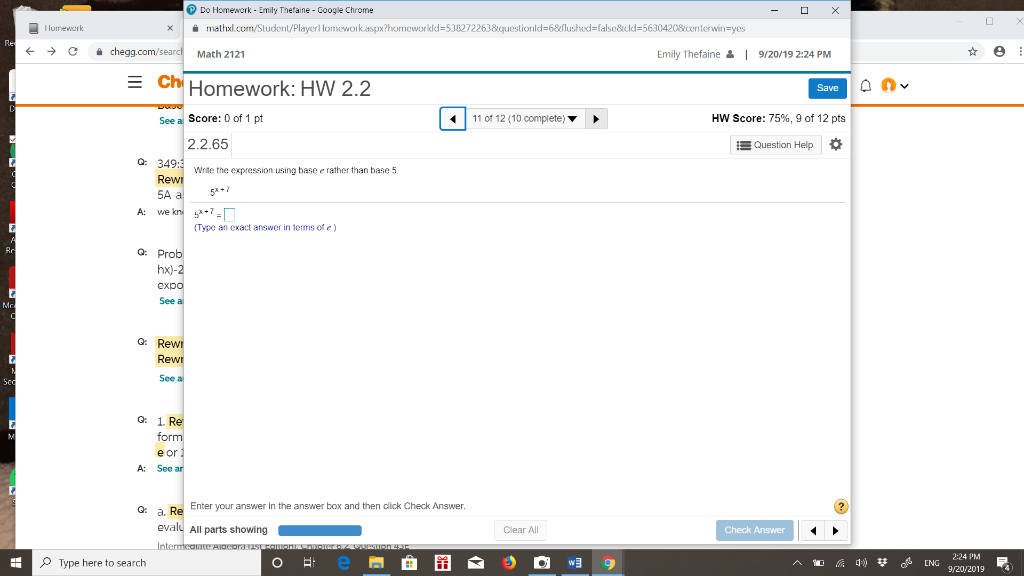 Solved - D x Do Homework - Emily Thefaine - Google Chrome | Chegg.com
