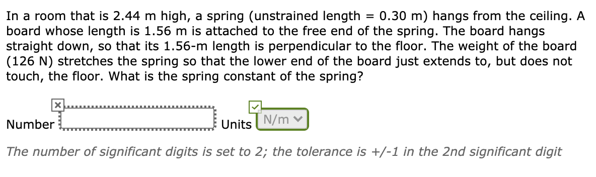 Solved = In a room that is 2.44 m high, a spring (unstrained | Chegg.com