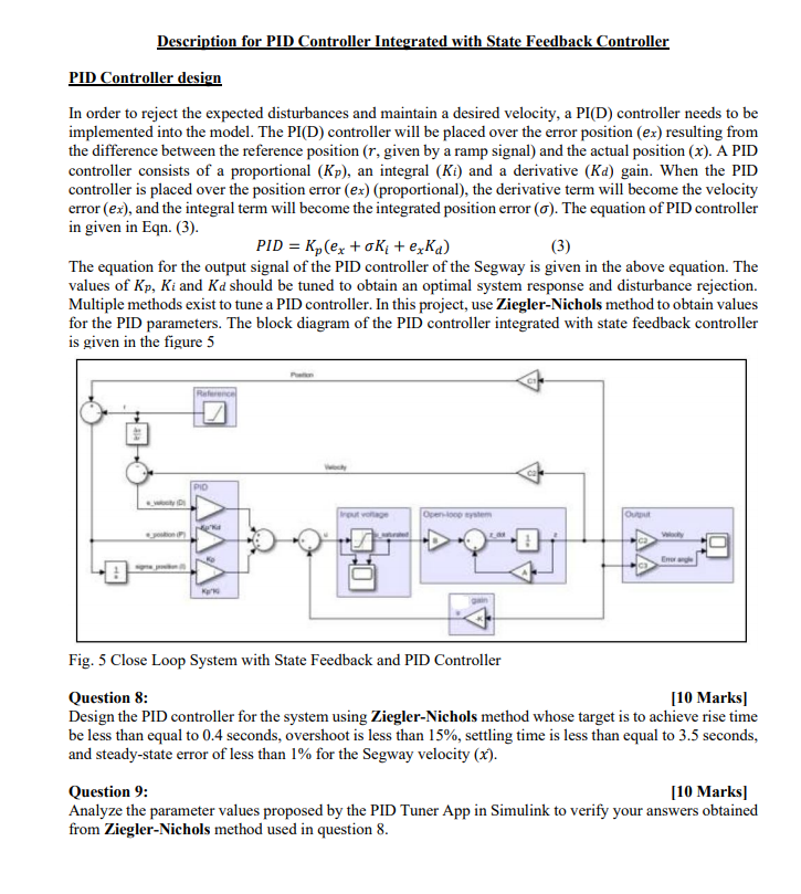 Solved Description for PID Controller Integrated with State | Chegg.com