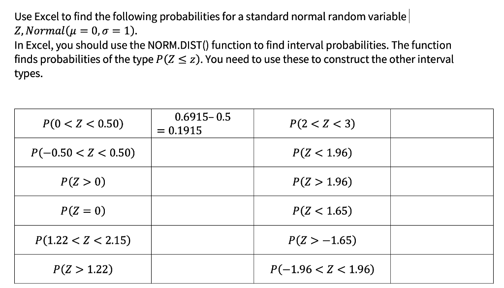 Solved Use Excel to find the following probabilities for a | Chegg.com