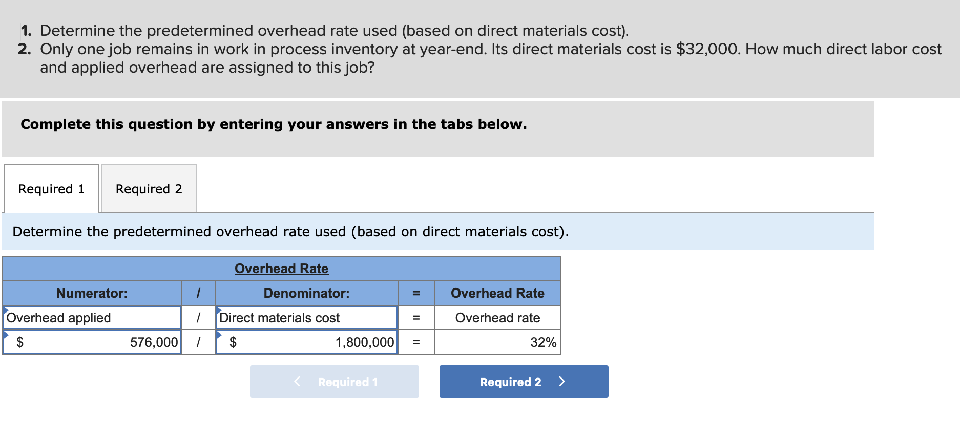 Solved 1. Determine the predetermined overhead rate used | Chegg.com
