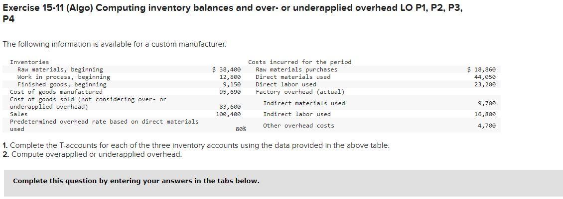 Solved Exercise 15-11 (Algo) Computing inventory balances | Chegg.com