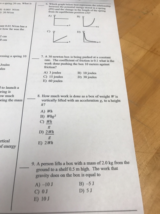 Solved Work and energy multiple choice #6-9 | Chegg.com