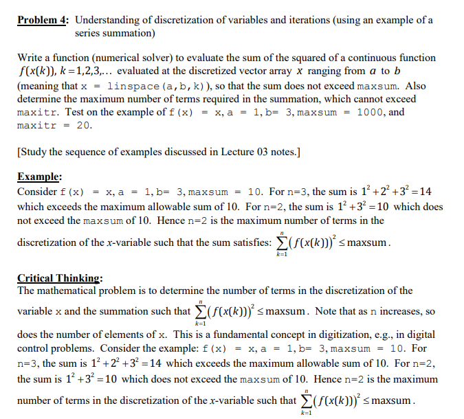 Solved Problem 4: Understanding of discretization of | Chegg.com