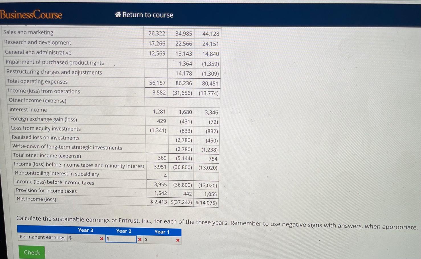 Solved Permanent Versus Transitory Earnings Entrust, Inc., | Chegg.com