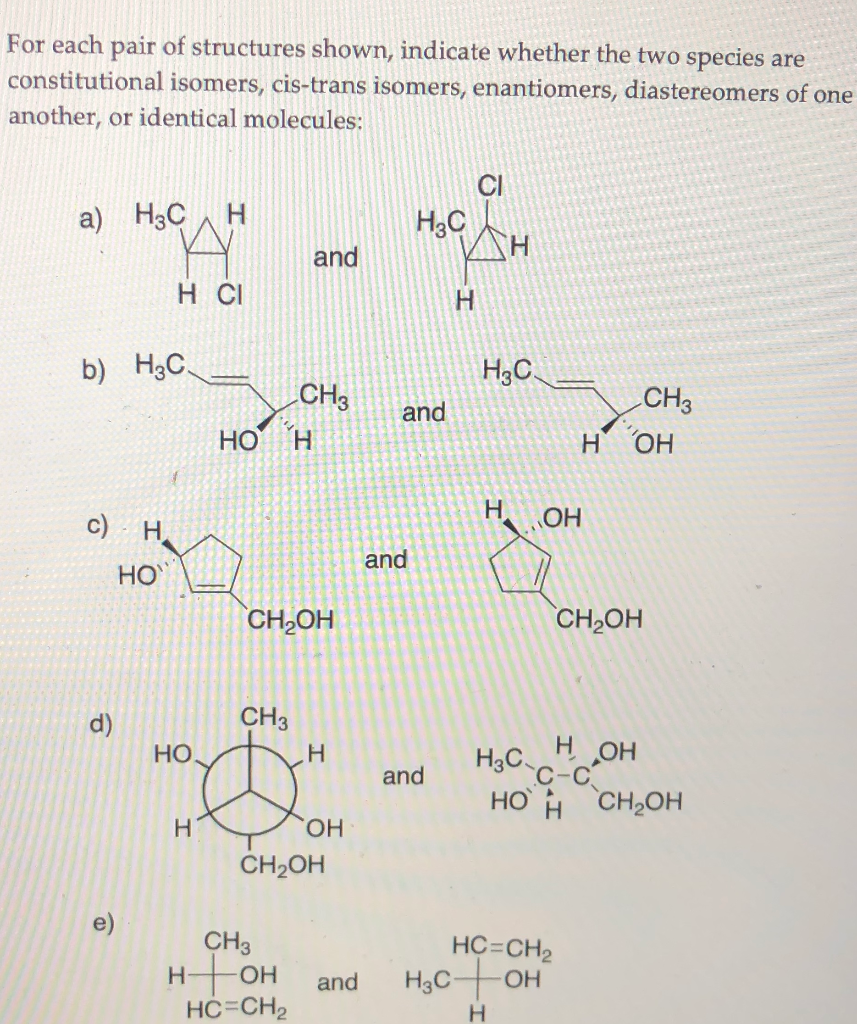 Solved For each pair of structures shown, indicate whether | Chegg.com