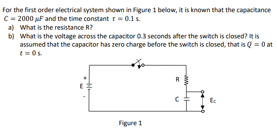 Solved For the first order electrical system shown in Figure | Chegg.com