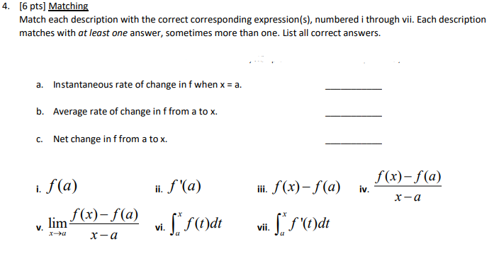 Solved 4. [6 pts) Matching Match each description with the | Chegg.com