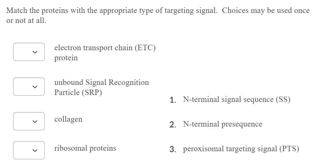 Solved Match the proteins with the appropriate type of | Chegg.com