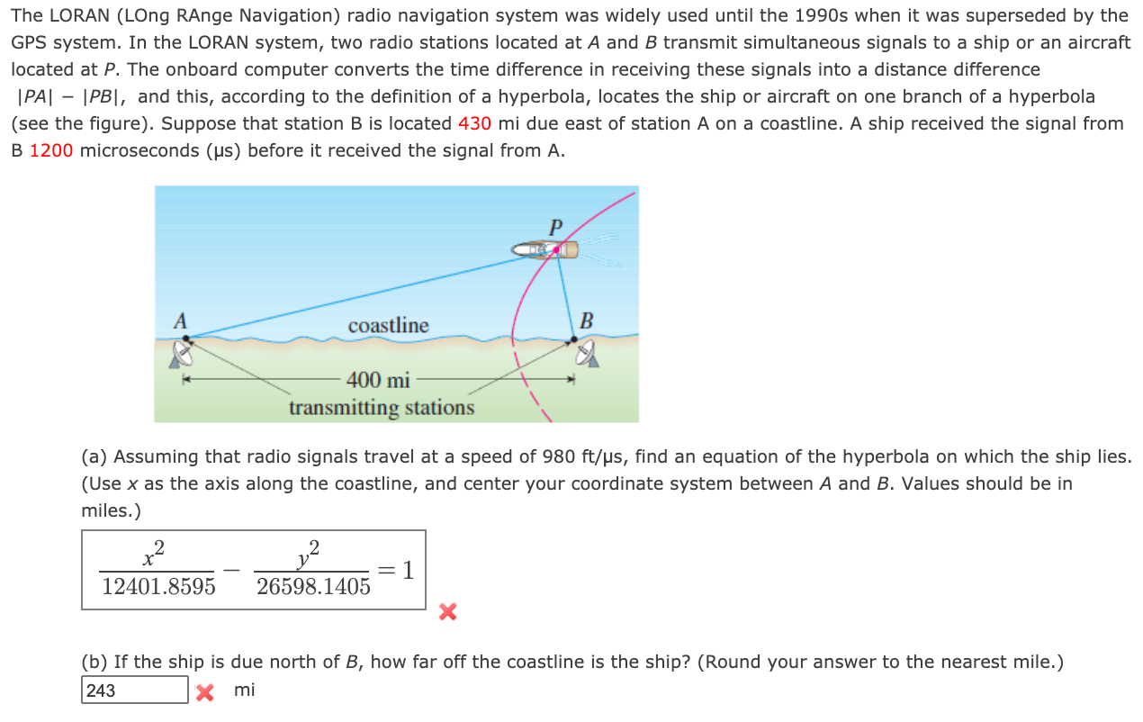 Solved The LORAN (LOng RAnge Navigation) radio navigation | Chegg.com