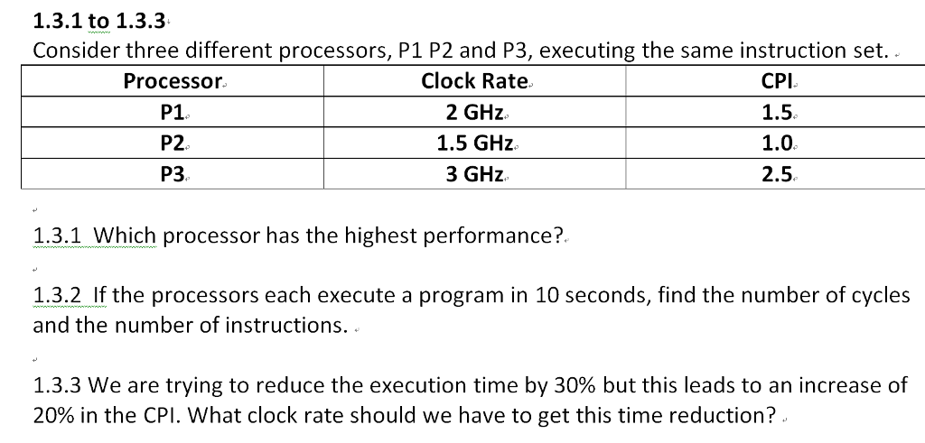 Solved 1.3.1 to 1.3.3 Consider three different processors, | Chegg.com