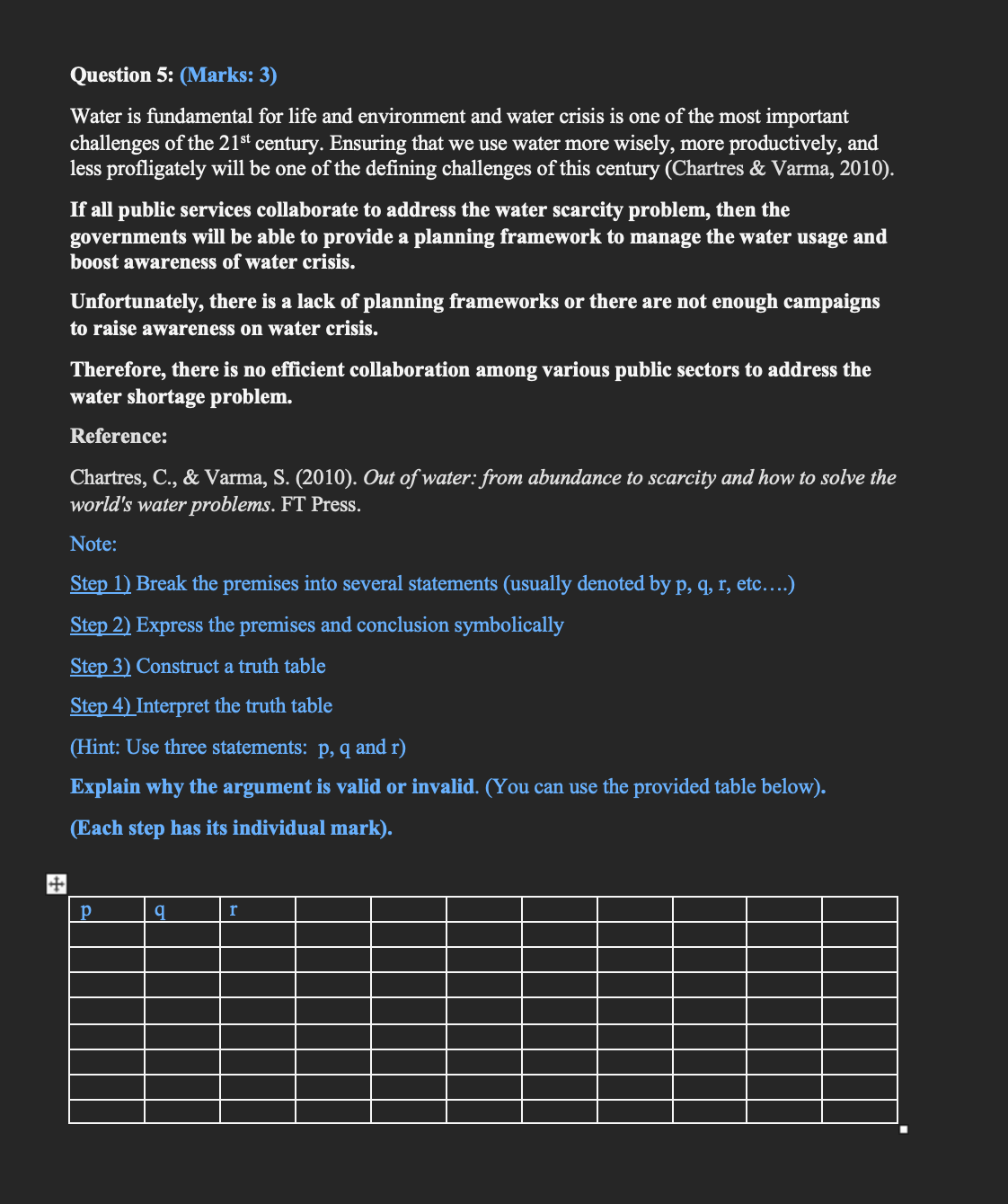Solved Question 5: (Marks: 3)Water is fundamental for life | Chegg.com