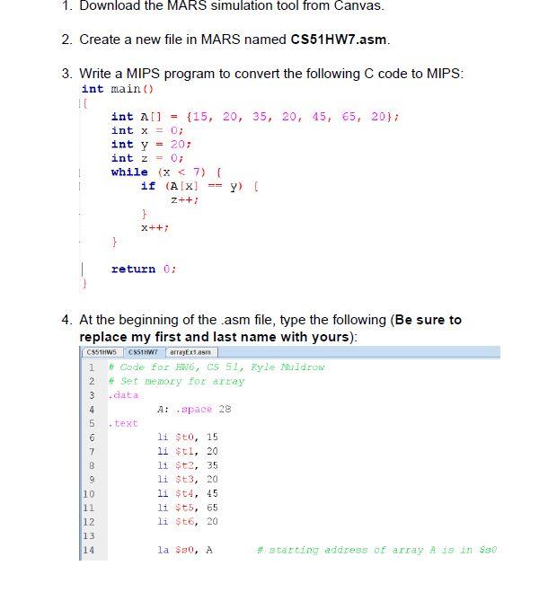 1. Download the MARS simulation tool from Canvas. 2. | Chegg.com
