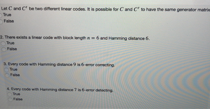 Solved Let C and C' be two different linear codes. It is | Chegg.com
