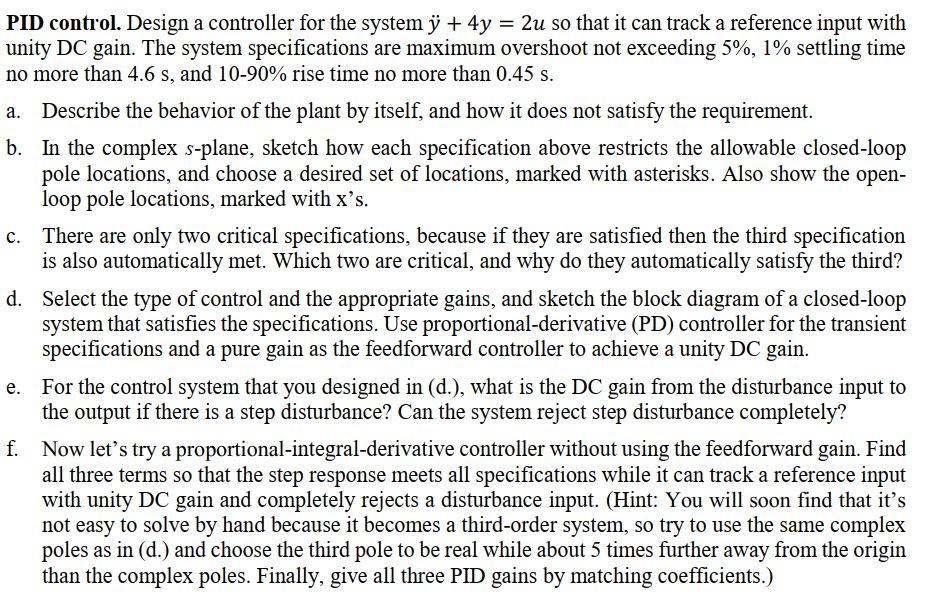 Solved PID control. Design a controller for the system y + | Chegg.com