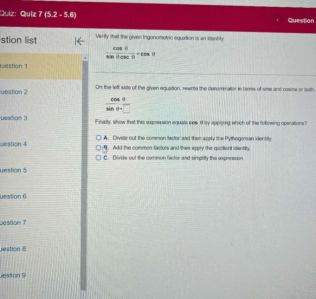 Solved Stion list Verify that the given trigonon | Chegg.com