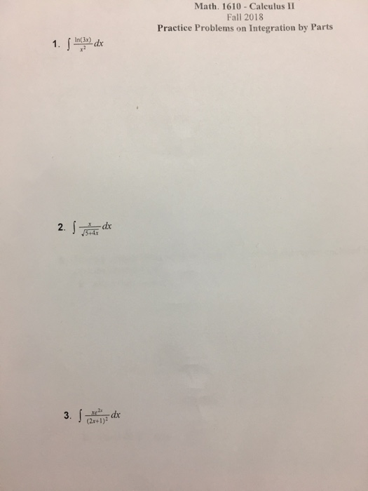 Solved Math. 1610 Calculus II Fall 2018 Practice Problems on | Chegg.com