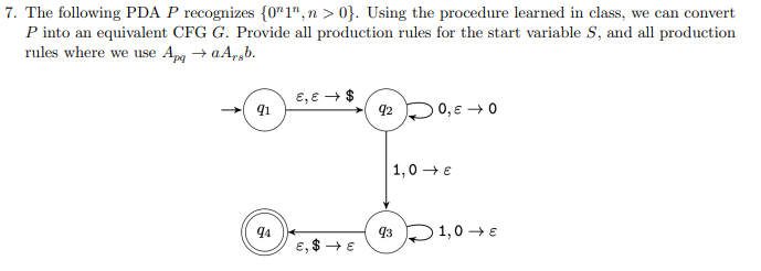 Solved 7. The following PDA P recognizes {0n1n,n>0}. Using | Chegg.com