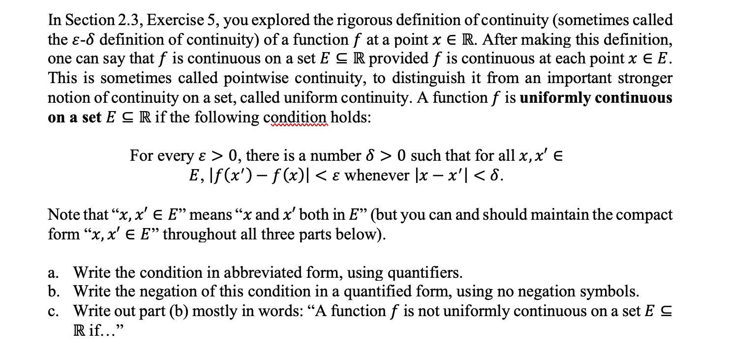 Solved In Section 2.3, Exercise 5, you explored the rigorous | Chegg.com