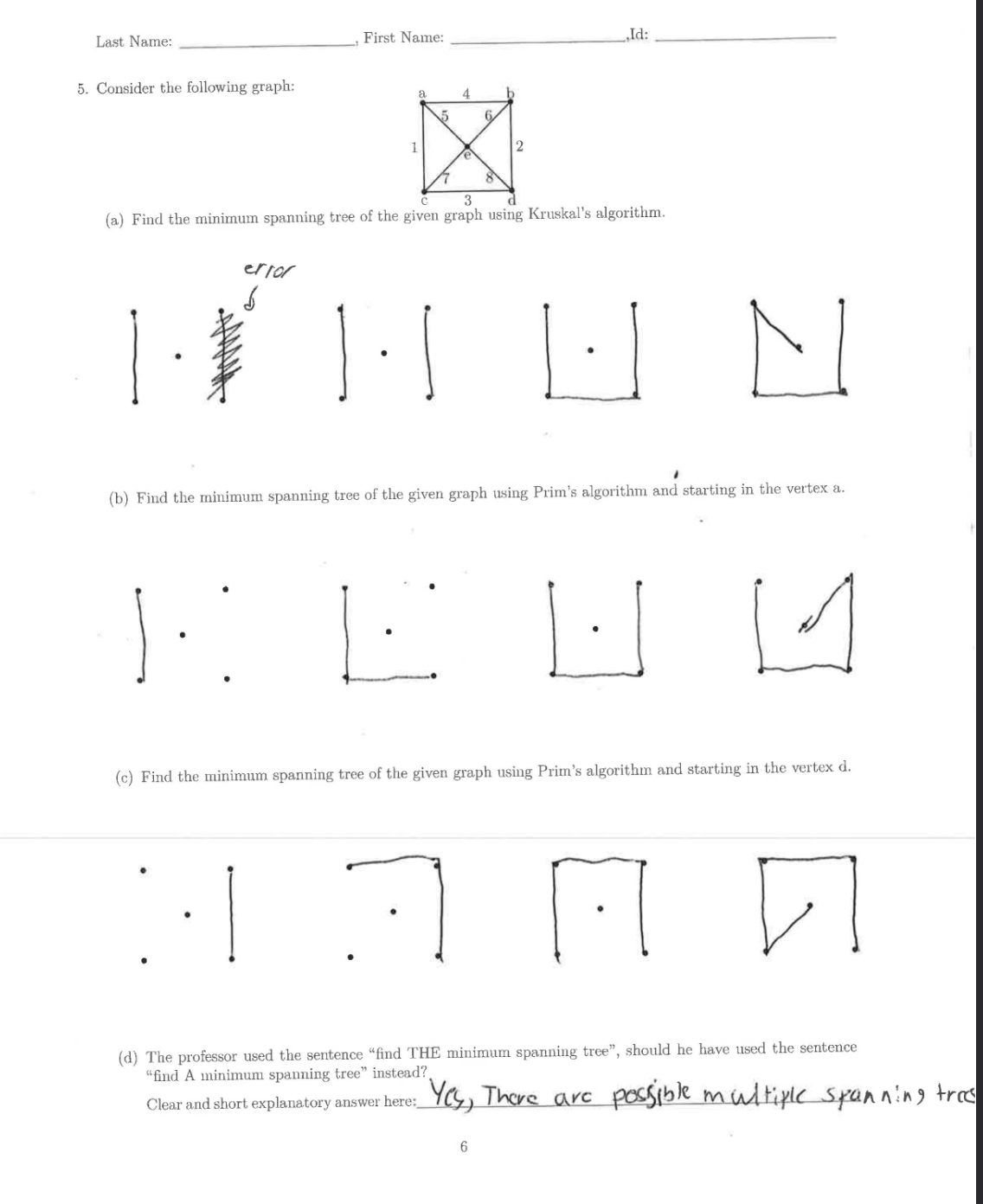 Solved Last Name: , First Name: ,Id: 5. Consider the | Chegg.com