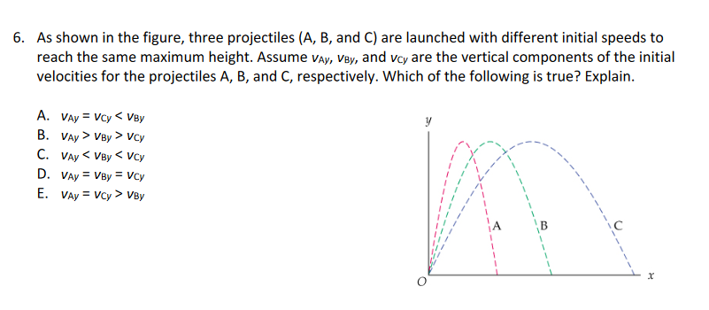 Solved As shown in the figure, three projectiles (A, ﻿B, | Chegg.com