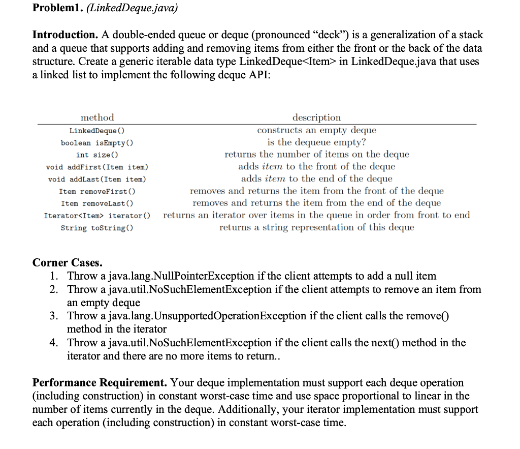 Solved Probleml. (LinkedDeque.java) Introduction. A | Chegg.com