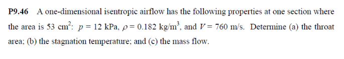 Solved P9.46 A one-dimensional isentropic airflow has the | Chegg.com
