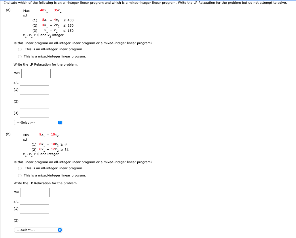 Solved Indicate which of the following is an all-integer | Chegg.com