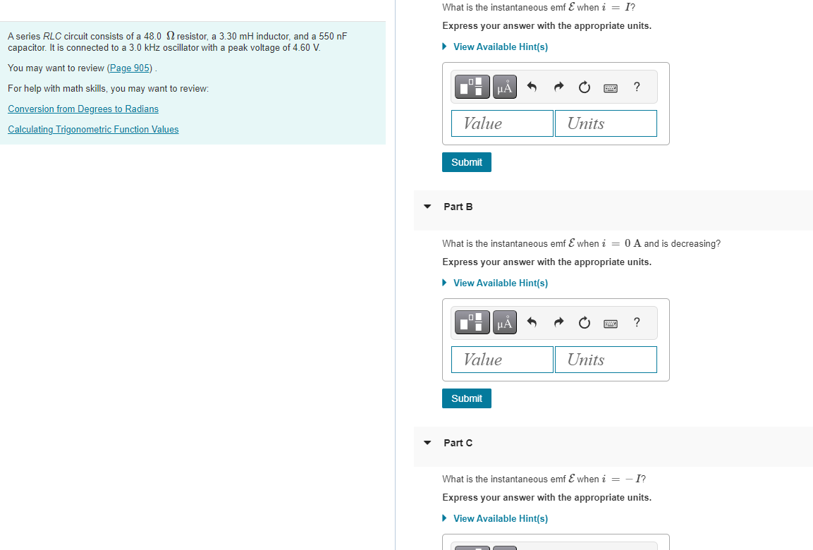Solved What is the instantaneous emf E ﻿when i=I ?A series | Chegg.com
