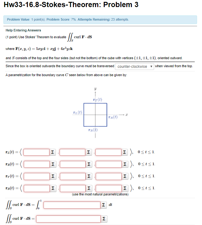 Solved Hw33-16.8-Stokes-Theorem: Problem 3 Problem Value: 1 | Chegg.com