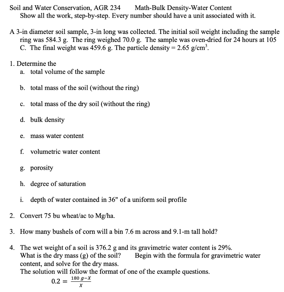 Solved Soil and Water Conservation, AGR 234 Math-Bulk | Chegg.com