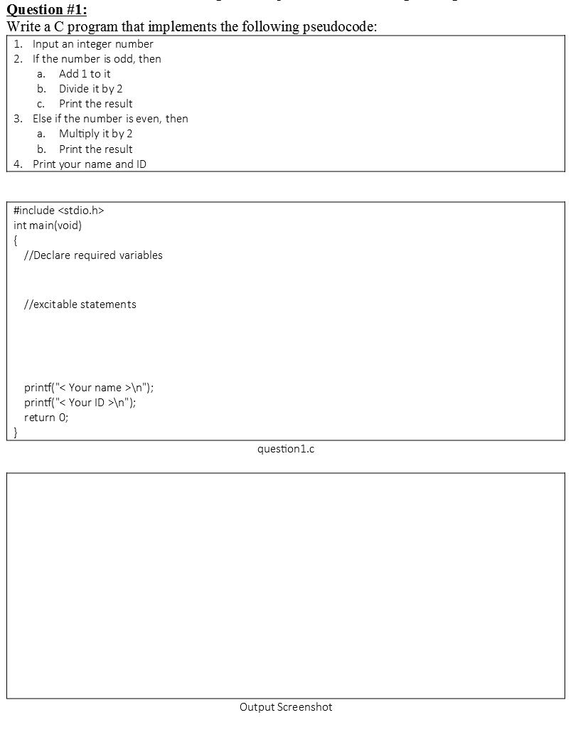 Solved Question #1: Write a C program that implements the | Chegg.com
