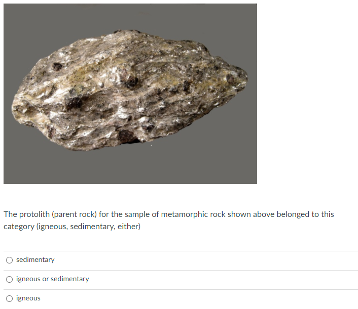 Solved The protolith (parent rock) for the sample of | Chegg.com