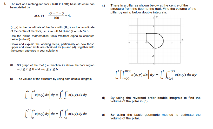 Solved 1. The roof of a rectangular floor (16m x 12m) base | Chegg.com
