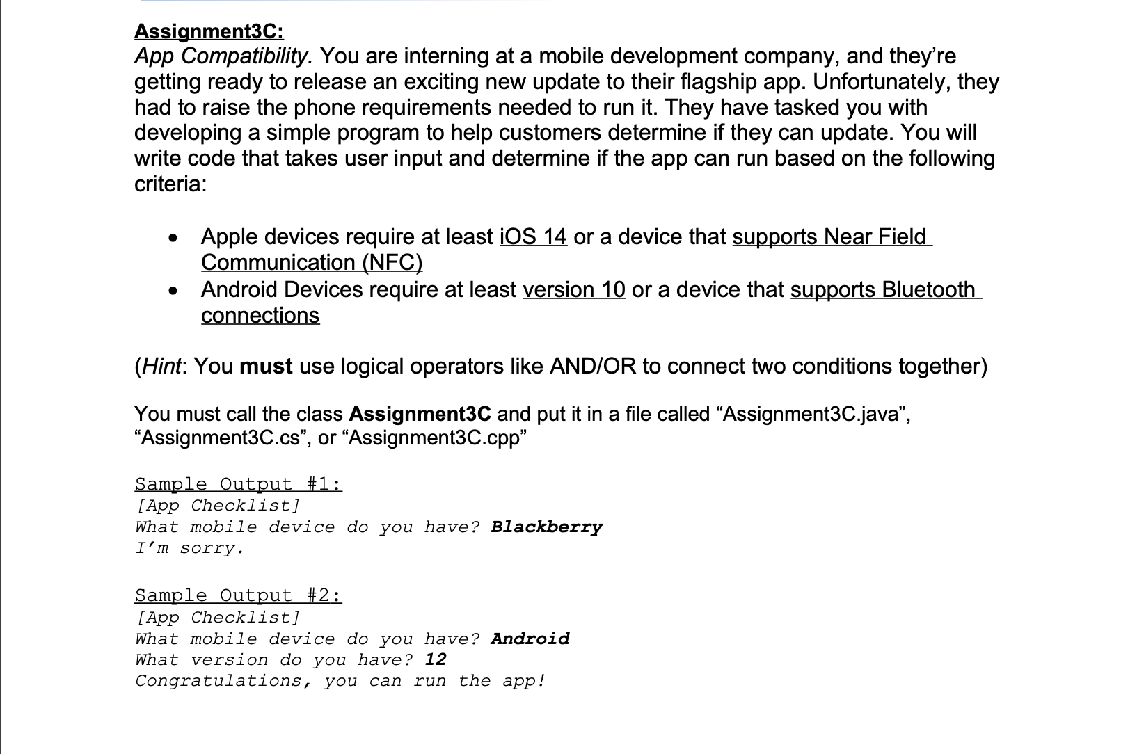 Solved Assignment3C: App Compatibility. You are interning at | Chegg.com