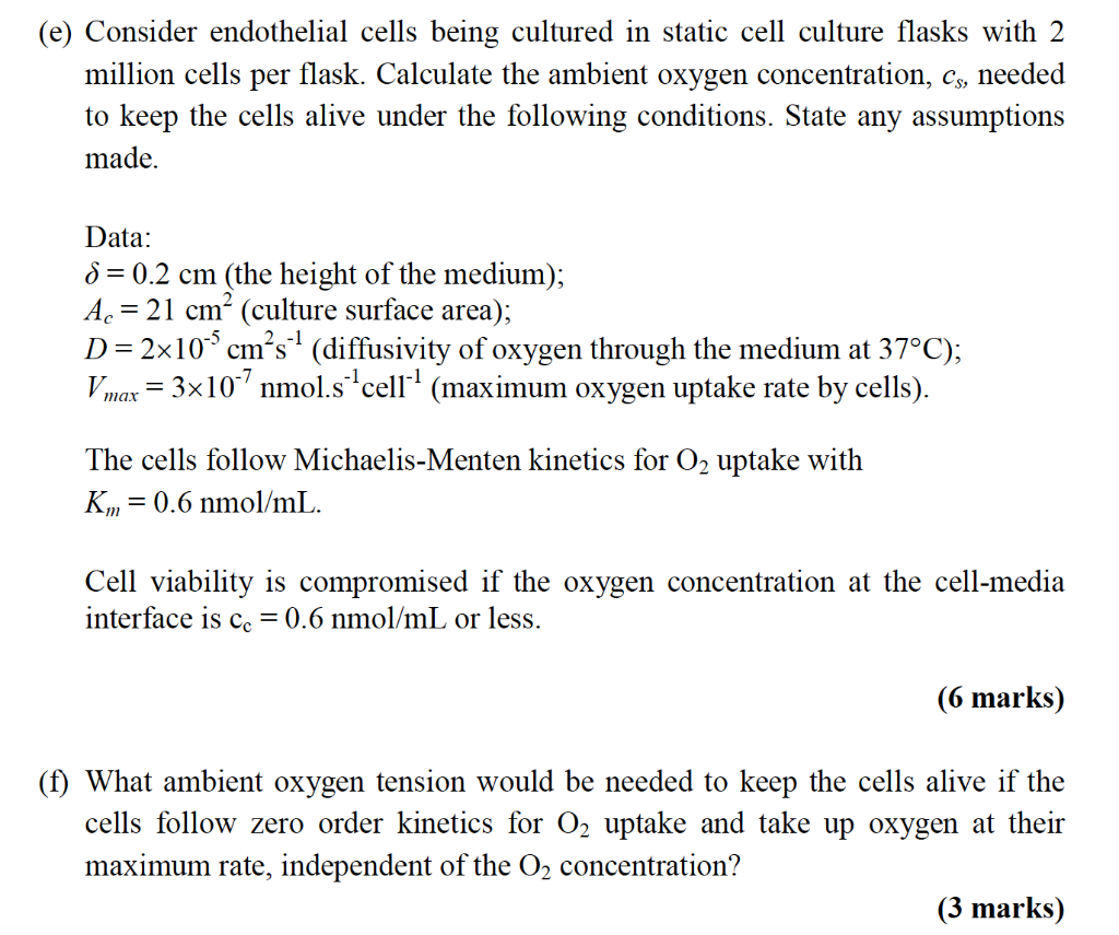 (e) Consider endothelial cells being cultured in | Chegg.com