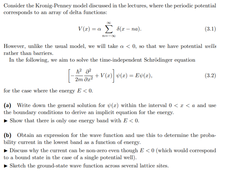 Solved Consider the Kronig-Penney model discussed in the | Chegg.com