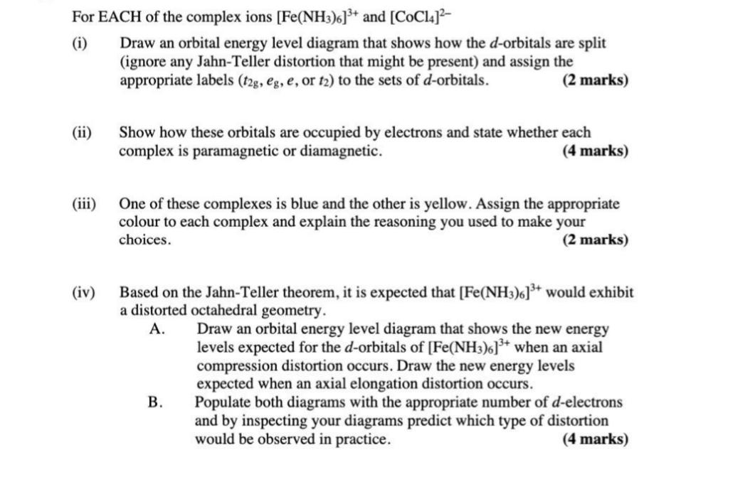 Solved For EACH of the complex ions [Fe(NH3)6]³+ and | Chegg.com