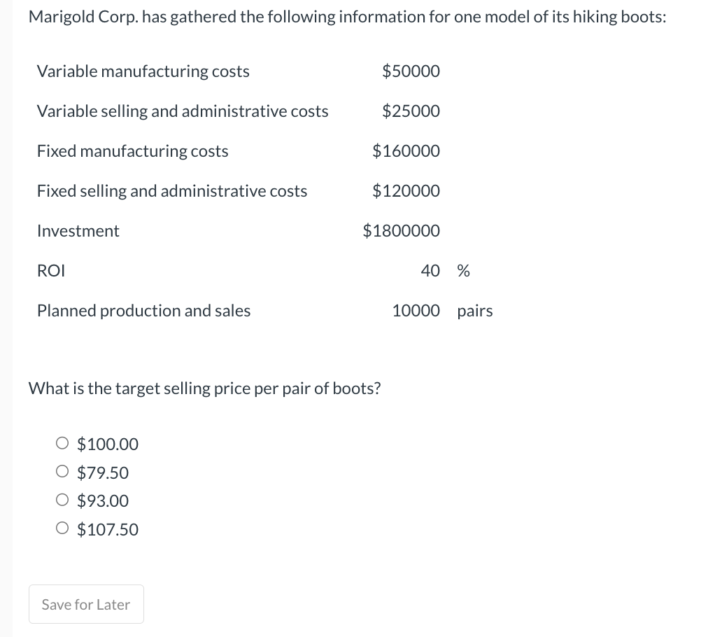 Solved Marigold Corp. has gathered the following information | Chegg.com